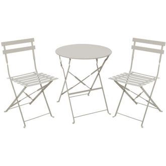 DRAWER Ensemble table de jardin pliante ronde bistrot et 2 chaises en m&eacute;tal - Beige - Marseille