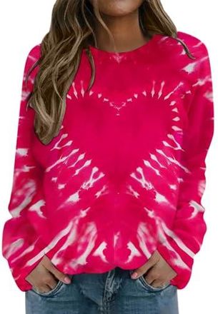 Generic Sweat &agrave; capuche d&eacute;contract&eacute; &agrave; manches longues et col rond pour la Saint-Valentin 2026, rose vif, XXL