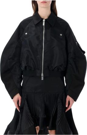 sacai Femme, Vestes, Noir, Taille: 40 FR Chino Nylon Bomber Jacket