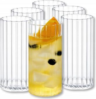 Wilmax England Wilmax - Lot de 6 verres &agrave; boire en verre stri&eacute; - 300 ml - Pour eau, jus, limonade, th&eacute;, caf&eacute; glac&eacute;, cocktails - Passe au lave-vaisselle