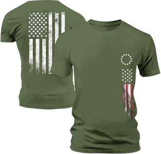 Generic Chemises décontractées pour hommes étoiles et rayures drapeau grunge t-shirts manches courtes col rond chemise uni imprimé streetwear grande taille to