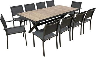 Oviala Table de jardin aluminium et c&eacute;ramique et 10 assises anthracite - Tivoli