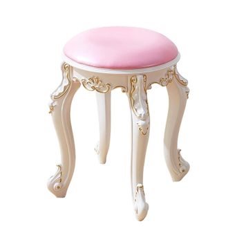 Generic Vintage-Make-up-Hocker, runder und rechteckiger Ottomane, viktorianischer Stil, Badezimmerbank, 43,2 cm Höhe, rosa Leder, Schminktisch-Sitz