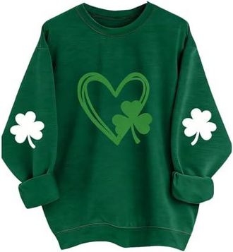 Generic Sweat-shirt tr&egrave;fle irlandais pour femme - Chemise de la Saint-Patrick - Pull fantaisie amusant &agrave; manches longues - Col rond - Pull en forme de coeur -