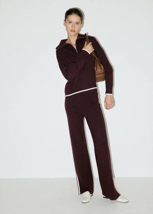 Mango Pantalon maille rayure contrastante chocolat - Femme - XXS - MANGO