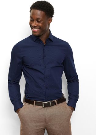 Olymp Langarmhemd OLYMP Level Five, Herren, Gr. 39, N-Gr, marine, Web, Obermaterial: 64% Baumwolle, 27% Polyester, 9% Elasthan, normal, 2-Knopf-Manschette, 