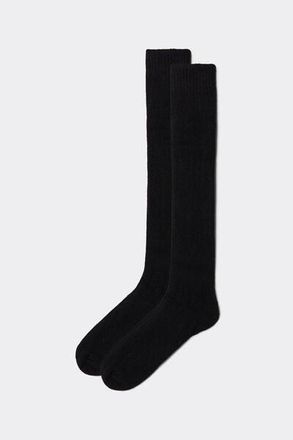 Calzedonia Lange Gerippte Herrensocken Mit Wolle Und Cashmere Schwarz