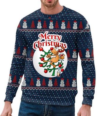 Generic Pull de Noël en coton pour homme - Pull de Noël pour homme - Pull de Noël avec impression 3D - Décontracté - Amusant - Pull dhiver de Noël, Blanc., 3X