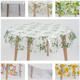 Laro Ø 140 cm Premium Line Transparente Tischdecke rund - PVC Kunststoff - Wasserdicht & abwischbar - Tischschutz, pflegeleicht, für drinnen & draußen, Mus