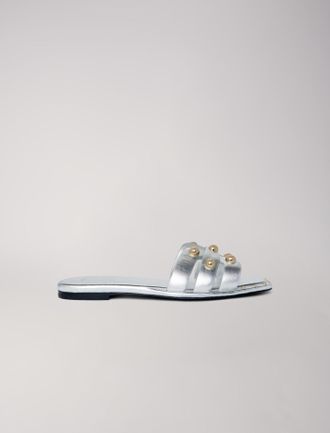 Maje Mules En Cuir Orn&eacute;es De Studs - Argent - Maje
