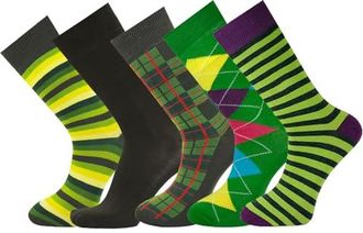 MySocks Chaussettes pour Hommes, Lot de 5 Paires, Motif Casual et Habill&eacute; Mi-Mollet, sans Couture aux Orteils, en Coton Color&eacute;, Style Crew