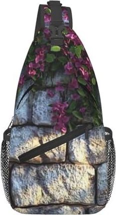 Generic Sac &agrave; dos &agrave; bandouli&egrave;re pour homme Motif murs de pierre et fleurs