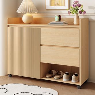 Generic Schuhschrank auf Rollen mit Bremse verstellbare B&ouml;den D&auml;mpfungsscharniere offene F&auml;cher Schublade abgerundete Kante Shoe Cabinet Flurm&ouml;bel Garderobens