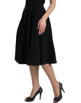 Dolce & Gabbana Womens Black High Waist A-Line Knee Length Skirt Virgin Wool Silk Nylon