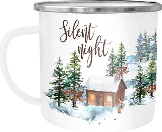 Autiga Emaille Tasse Becher Weihnachten Silent night Winter Schnee Christmas Weihnachtstasse Kaffee-Tasse wei&szlig;-metall unisize
