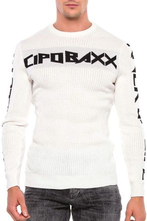 Cipo & Baxx Herren Pullover CP201 Weiß - Stylischer Strickpullover im modernen Design mit hohem Perfekt für Freizeit, Alltag & Coole Streetwear Outfits - CP201 We