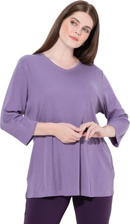 Ulla Popken Damen gro&szlig;e Gr&ouml;&szlig;en &Uuml;bergr&ouml;&szlig;en Plus Size Shirt, Rippjersey, V-Ausschnitt, 3/4-Arm, Biobaumwolle Flieder 42+ 749141824-42+