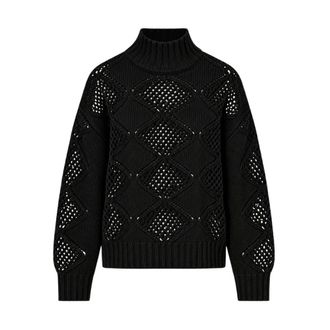Liu Jo Mock-Rollkragenpullover mit Perlen und Lochmuster - - Knitwear - Damen - Schwarzk - M