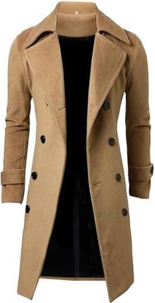 Generic Manteau d&eacute;contract&eacute; &agrave; col crant&eacute; l&eacute;ger pour homme - Double boutonnage en laine m&eacute;lang&eacute;e - Manteau de printemps chaud longueur genou, kaki, 4XL