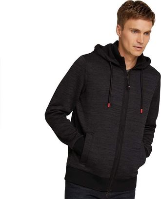 Tom Tailor Herren Melierte Strickjacke mit Kapuze 1028747, 19109 - Dark Grey Light Grey Mouline, S