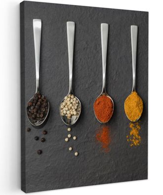 MuchoWow © Bild auf Leinwand 30x40 cm Schlafzimmer Bilder Badezimmer Wand Deko Wohnzimmer Modern Wanddeko Bilderwand Geschenk Küche - Gewürze - Löffel - Tisch 