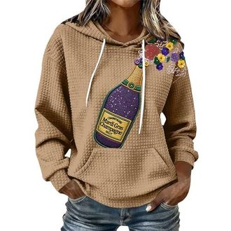 Generic Sweat-shirt amusant pour femme avec motif champagne (2026) cardigan en tricot pour femme, kaki, XXL