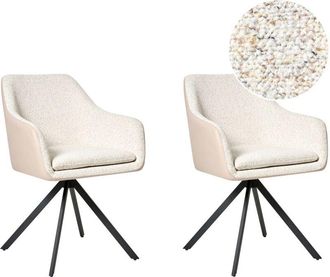 Beliani Esszimmerstuhl 2er Set Hellbeige aus Bouclé u. Kunstleder Schwarze Metallbeine mit Armlehnen Modernes Design Polsterstühle für Esszimmer