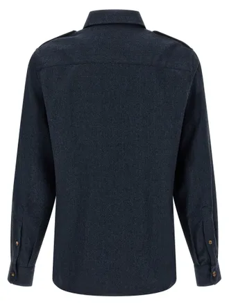 Brunello Cucinelli Virgin Wool Flannel Shirt - Navy