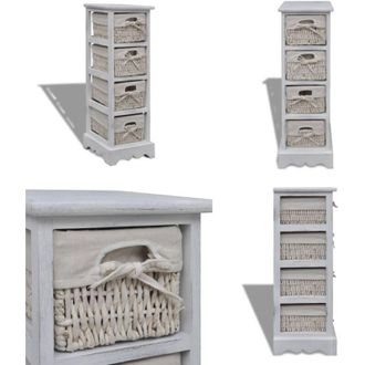 vidaXL Tag&egrave;re de rangement en bois 4 paniers en tissage Blanc - Meuble De Rangement - &Eacute;tag&egrave;re Bois - Biblioth&egrave;que Murale - Panier Tissu - D&eacute;coration