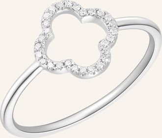 Leaf Ring Kleeblatt Aus 18 Karat Wei&szlig;gold Mit Diamanten silber