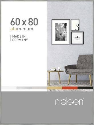Nielsen Design Bilderrahmen, 60 x 80 cm, Aluminium, Silber glanz, Posterrahmen zum Aufh&auml;ngen im Hoch- & Querformat, Echtglas, Pixel