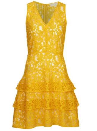 Michael Kors Michael Michael Kors Yellow Lace Tiered Dress Size M