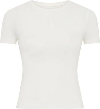 Marine Serre Femme, Tops, Blanc, Taille: 38 FR Logo Cotton Jersey T-Shirt