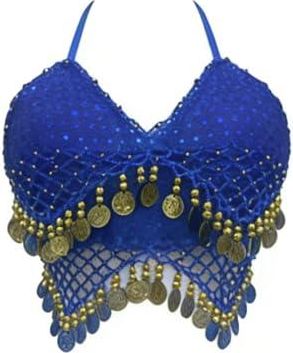 Generico Haut &agrave; paillettes pour femme - Haut brillant avec pi&egrave;ces de monnaie - Dos nu - Carnaval, Halloween, Rave, f&ecirc;te, bal latin et indien, bleu fonc&eacute;, Taill