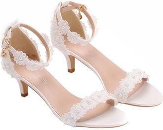 BESTONZON ifundom Sandales à Talons Hauts en Dentelle Blanche Taille 36 Brides Fines Chaussures DÉté Élégantes pour Femmes Escarpins Mariage Mode Sandales à Bou