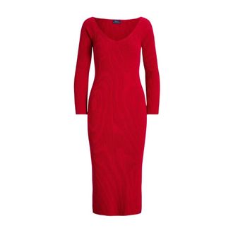 Ralph Lauren Femme, Robes, Rouge, Taille: 42 FR Fitted Midi Dress