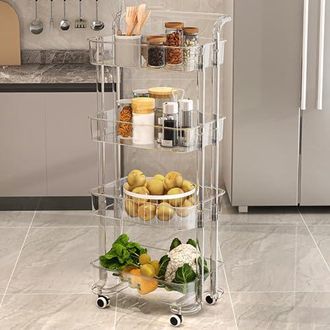 Generic Chariot de rangement &agrave; roulettes - &Eacute;tag&egrave;re &agrave; 4 niveaux avec roues verrouillables pour cuisine, salle de bain et bureau &agrave; domicile - Utilitaire mobile 