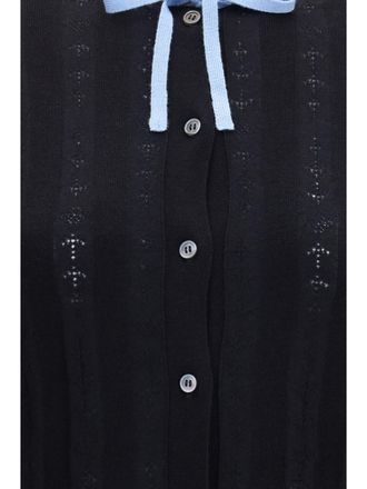 Marni Womens Wool And Silk Cardigan With Bow Black Merino Ovis Aries Aries; Sweater