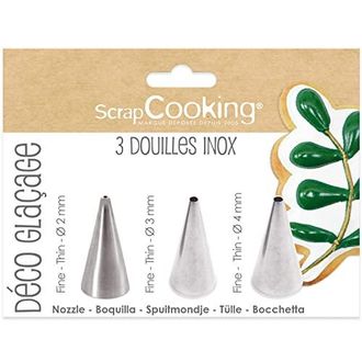 ScrapCooking 3 Douilles P&acirc;tisserie pour D&eacute;coration Biscuits - D&eacute;co Gla&ccedil;age pour G&acirc;teaux, Cupcakes - Douilles Inox Qualit&eacute; Professionnelle - Embouts Poches &agrave; Douill