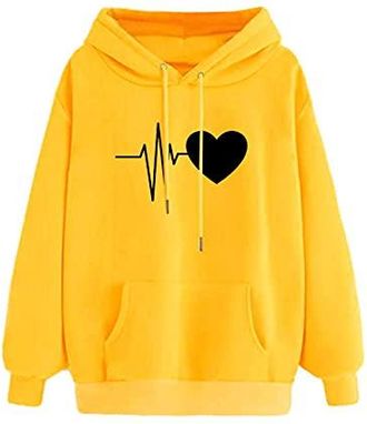 Heekpek Sweat &agrave; Capuche &agrave; Manches Longues pour Femmes Pull Femme Pullover Casual L&acirc;che Sweatshirt Automne Hiver,Jaune M