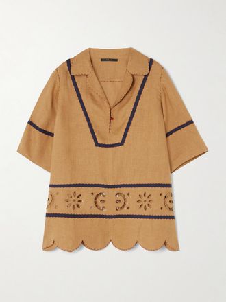 Vita Kin Haut En Lin À Broderie Anglaise Et À Surpiqûres Emma - Marron