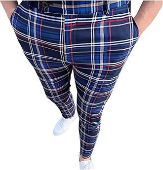 Generic Pantalon d&eacute;t&eacute; long et l&eacute;ger pour homme - Pantalon de costume pour homme - Coupe ajust&eacute;e - Motif &agrave; carreaux - Pantalon de loisirs - Pantalon daffaires 