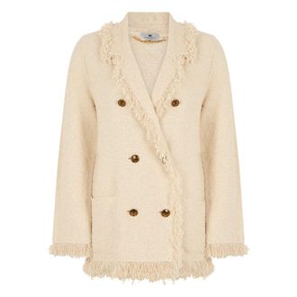 Elisabetta Franchi Femme, Vestes, Beige, Taille: 38 FR Blazer crois&eacute; &agrave; franges