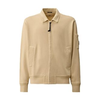 C.P. Company C.p. Company, Homme, Vestes, Beige, Taille: M Cotton Diagonal Fleece Zip Lens SweaT-shirt