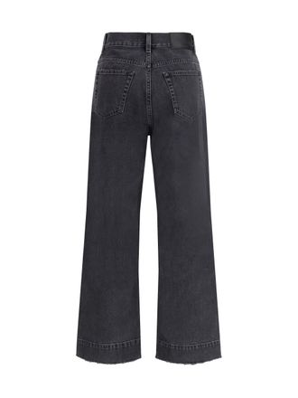 Chlo&eacute; Womens High-Waisted Cropped Denim Jeans Asphalt Black Cotton