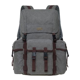 KAUKKO Canvas Retro Rucksack Damen Herren, Vintage Jagdrucksack Wanderrucksack mit 14 Zoll Laptopfach für Arbeit, Ausflüge, Uni, 18L, Grau-K1017