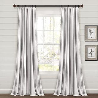 Lush Décor Fenstervorhang-Paar im Farmhouse-Streifen-Design aus garngefärbter Eco-Baumwolle, klassischer moderner rustikaler Charme, umweltfreundlicher Baumwolls