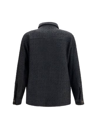 Balmain Mens Tweed Buttoned Jacket Noir Cotton; Polyamide