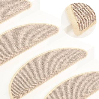 vidaXL Tapis descalier 15 pi&egrave;ces 65 x 21 x 4 cm Blanc et marron Demi-rond Grand vidaXL