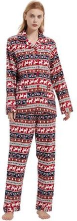 Global Femme Pyjama Flanelle Manches Long Ensembles de Pyjama Coton Chemises de Nuit Bouton Chaleureux Vêtements de Nuit Confortable,Pyjamas de Noël -1,M